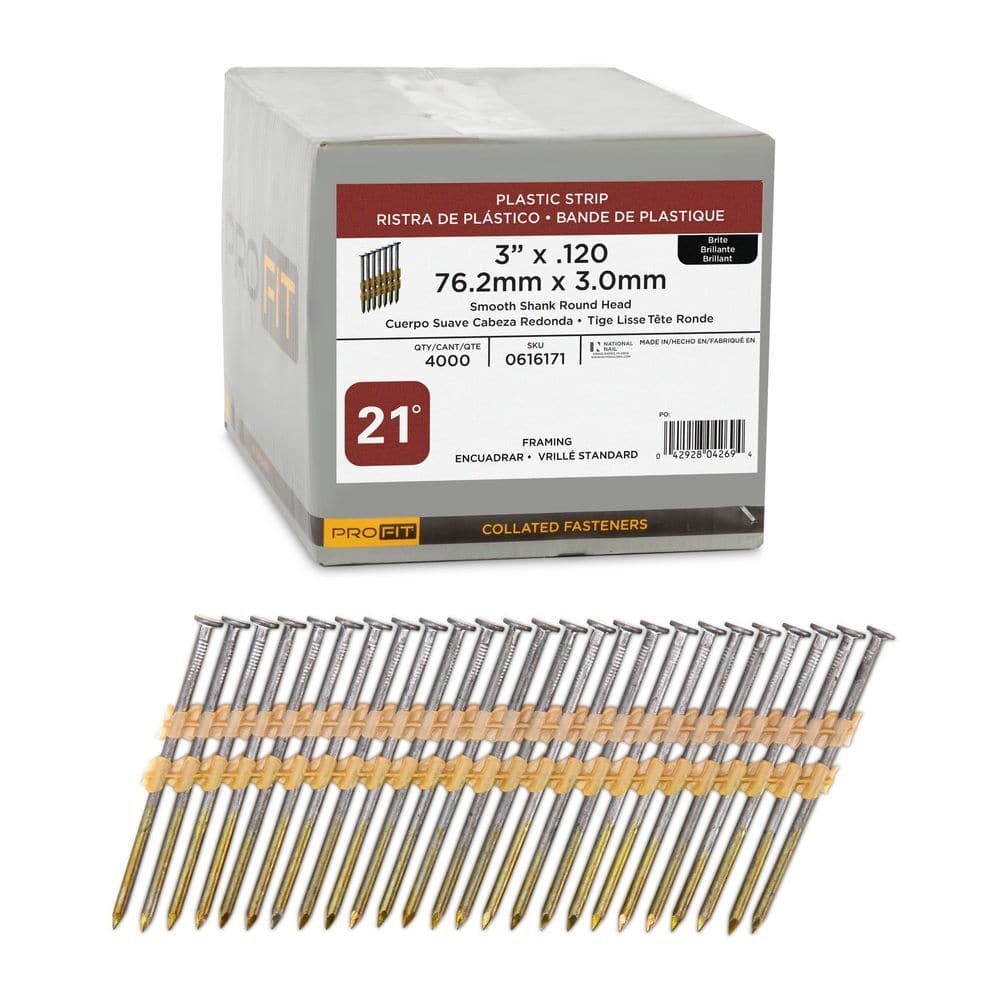 PRO-FIT 3 in. x 0.120-Gauge 21° Bright Finish Smooth Shank Plastic ...