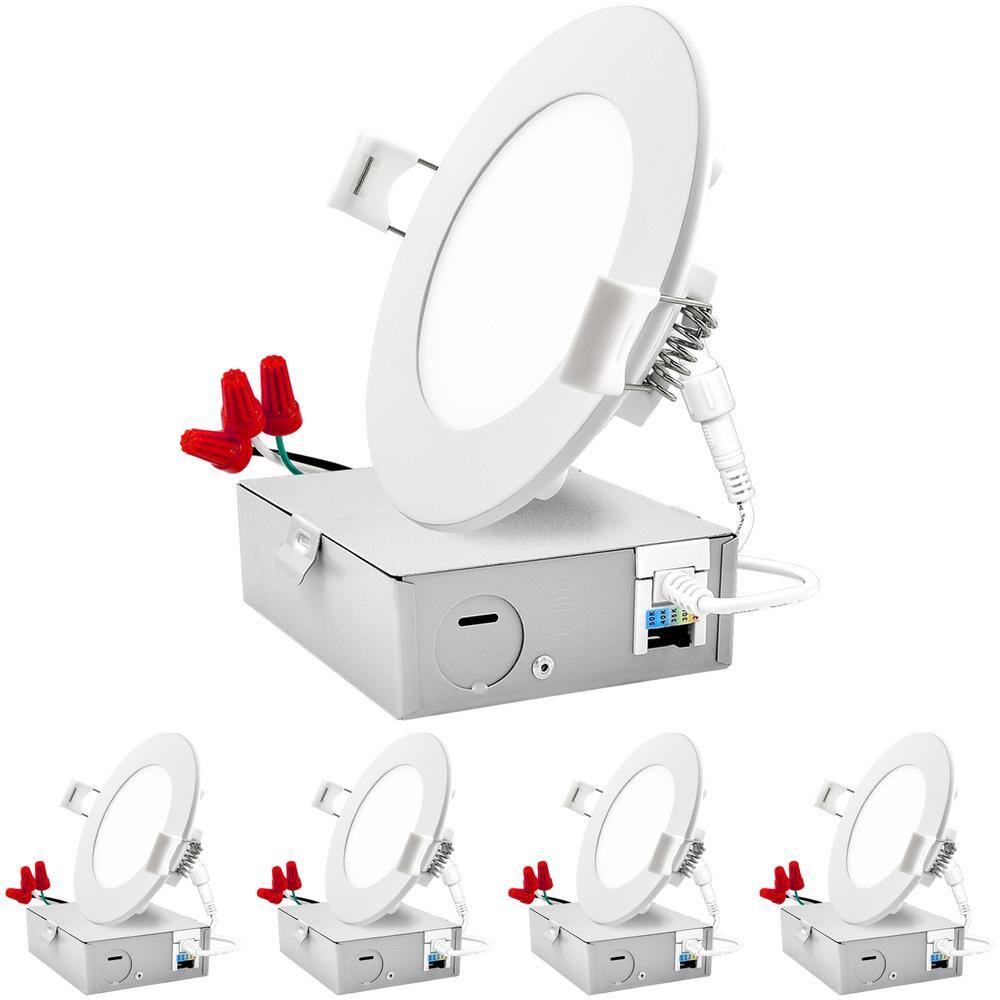 LUXRITE 4 in. Canless Ultra Thin with J-Box 10-Watt 5 Color Selectable ...