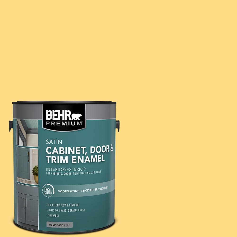 BEHR PREMIUM 1 gal. #340B-5 Yellow Brick Road Satin Enamel Interior ...
