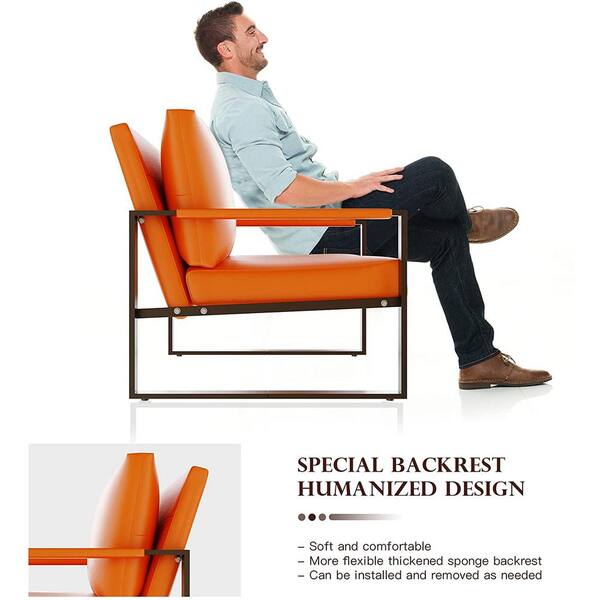 mieres Modern Upholstered Faux Leather Orange Armchair Sigle mieres Modern Upholstered Faux Leather Orange Armchair Sigle