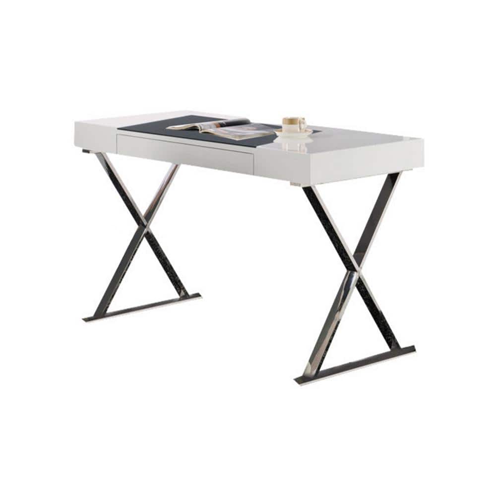 Best Master Furniture 47 in. Silver Rectangular White Modern Computer ...