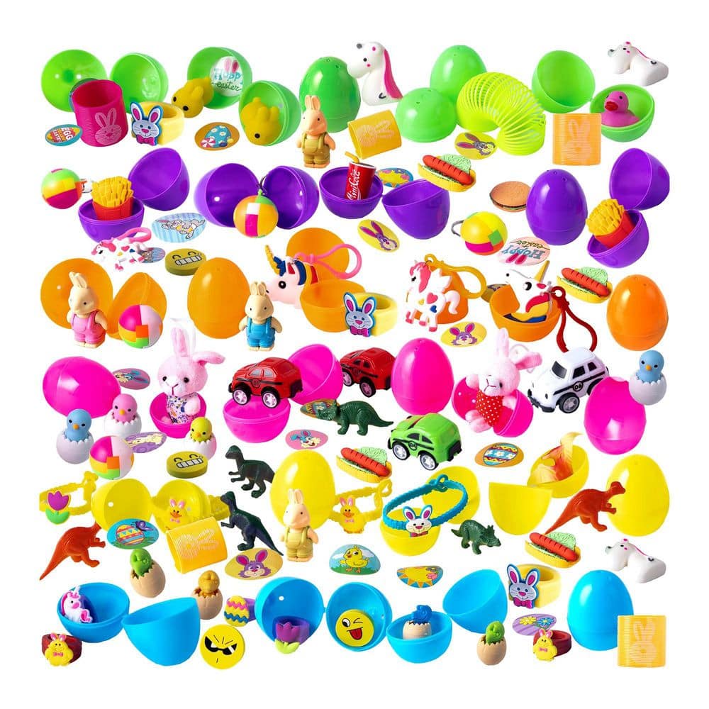 Joyfy 2.3 in. H 100 Colorful Pcs Prefilled Easter Eggs with toys and ...