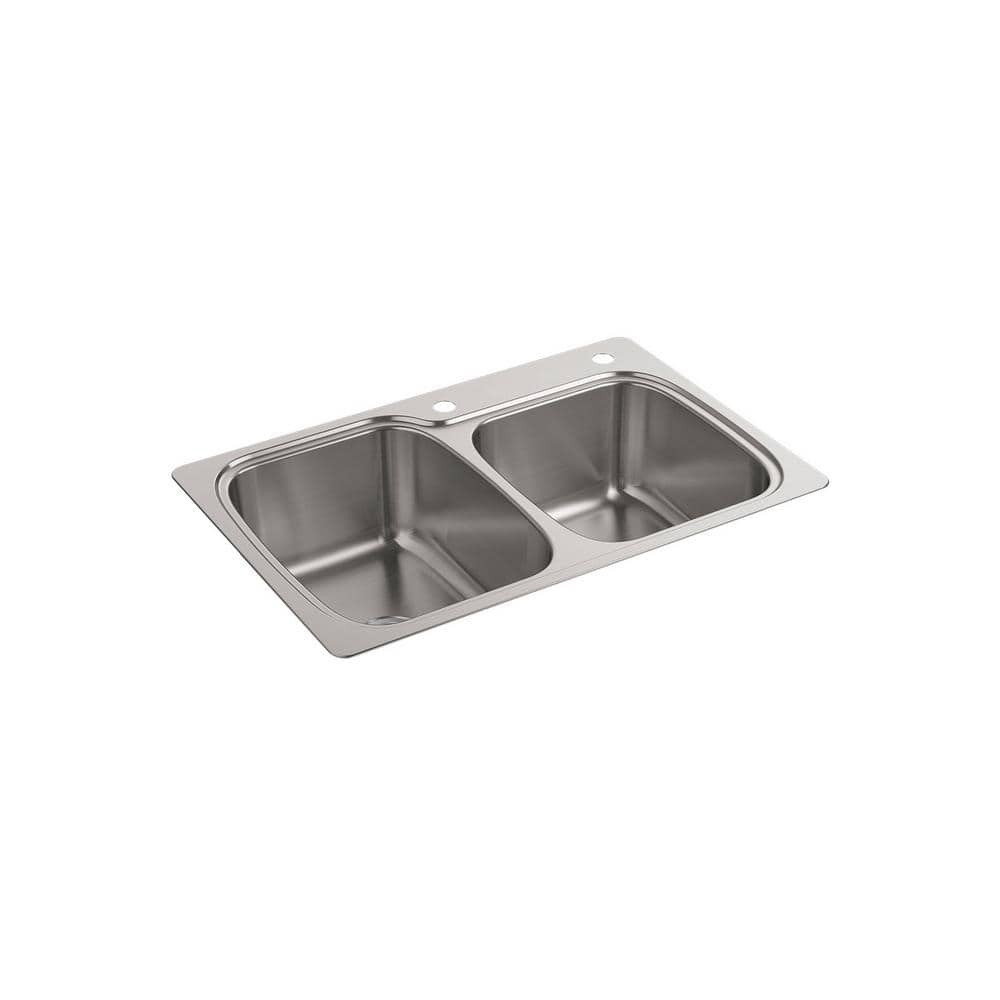 KOHLER Verse Drop-In Stainless Steel 33 in. 2-Hole Double Bowl Kitchen ...
