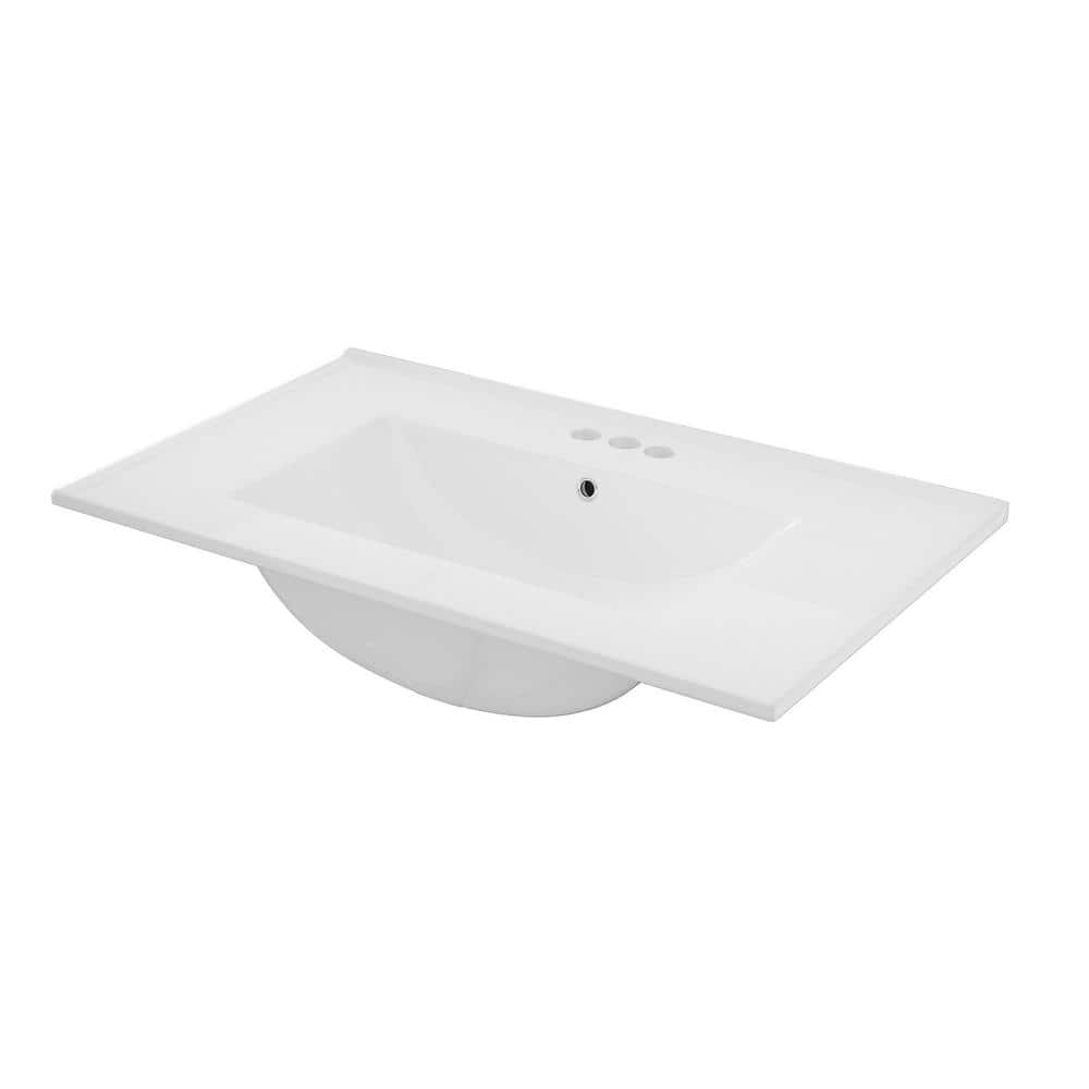 Simple Project 30 in. W x 18.3 in. D Ceramic White Rectangular Single ...