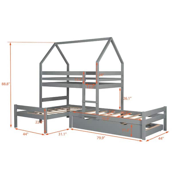 Angel Sar Gray Twin Triple Bunk Bed with Trundle BSS0179AAE - The Home ...