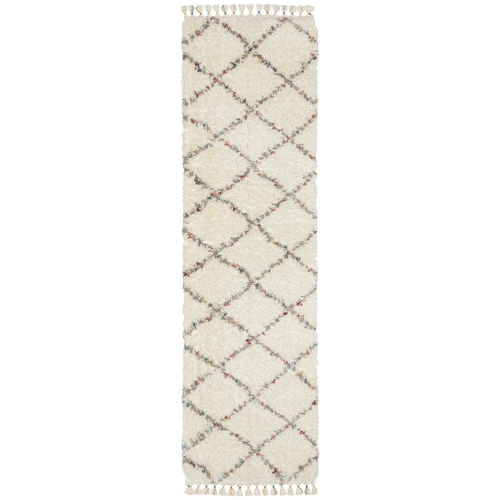 AVERLEY HOME Avalon Ivory/Multi-Colored 2 ft. x 8 ft. Trellis Geometric ...