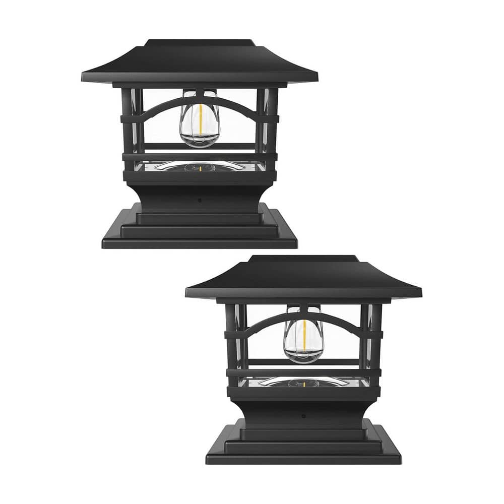 Afoxsos Solar Powered Outdoor Post Cap Lights Slate Black LED for Fence ...