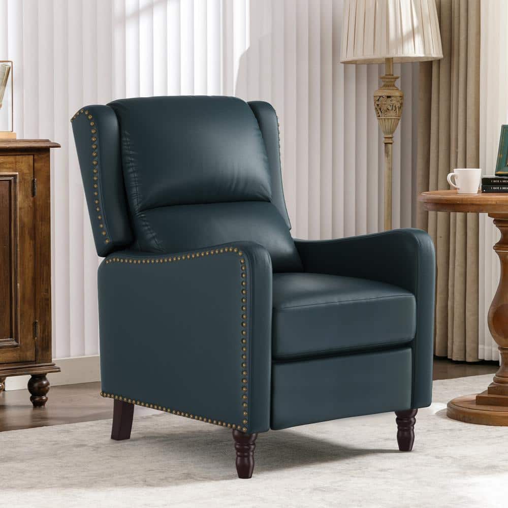 LUE BONA 26 in. Width Lake Blue Genuine Leather Recliner Chair Arm ...
