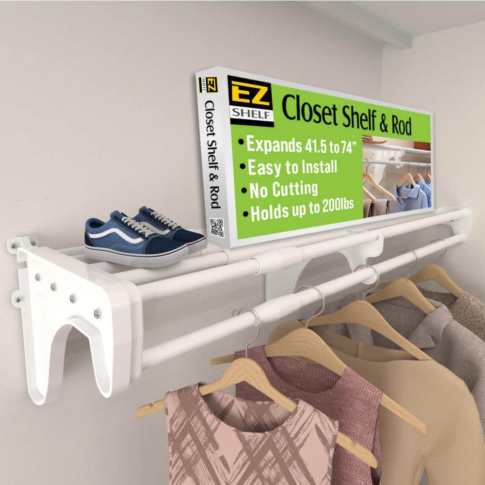 EZ Shelf Expandable DIY Closet Shelf & Rod 41 in - 74 in W, White ...