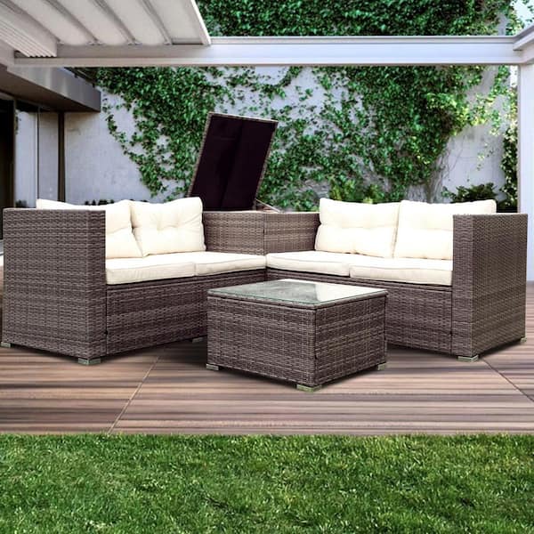 Coporesell 4-Piece Wicker Patio Conversation Seating Set with Creme ...