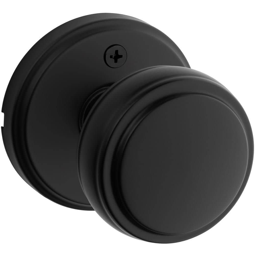Kwikset Sora Matte Black Round Rose 2.19 in. Half Dummy Round Door Knob ...