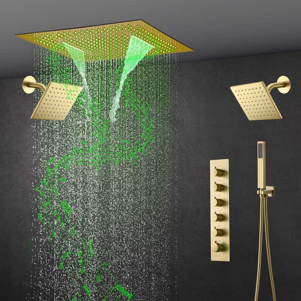 EVERSTEIN 5-Spray Patterns Square Dual Ceiling Mount Shower Head Fixed ...