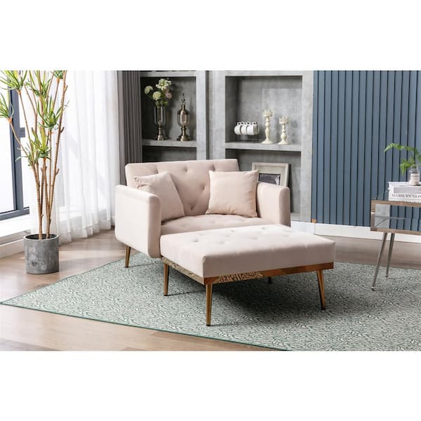 GODEER Beige Velvet Chaise Lounge Chair W395S00030LXL - The Home Depot