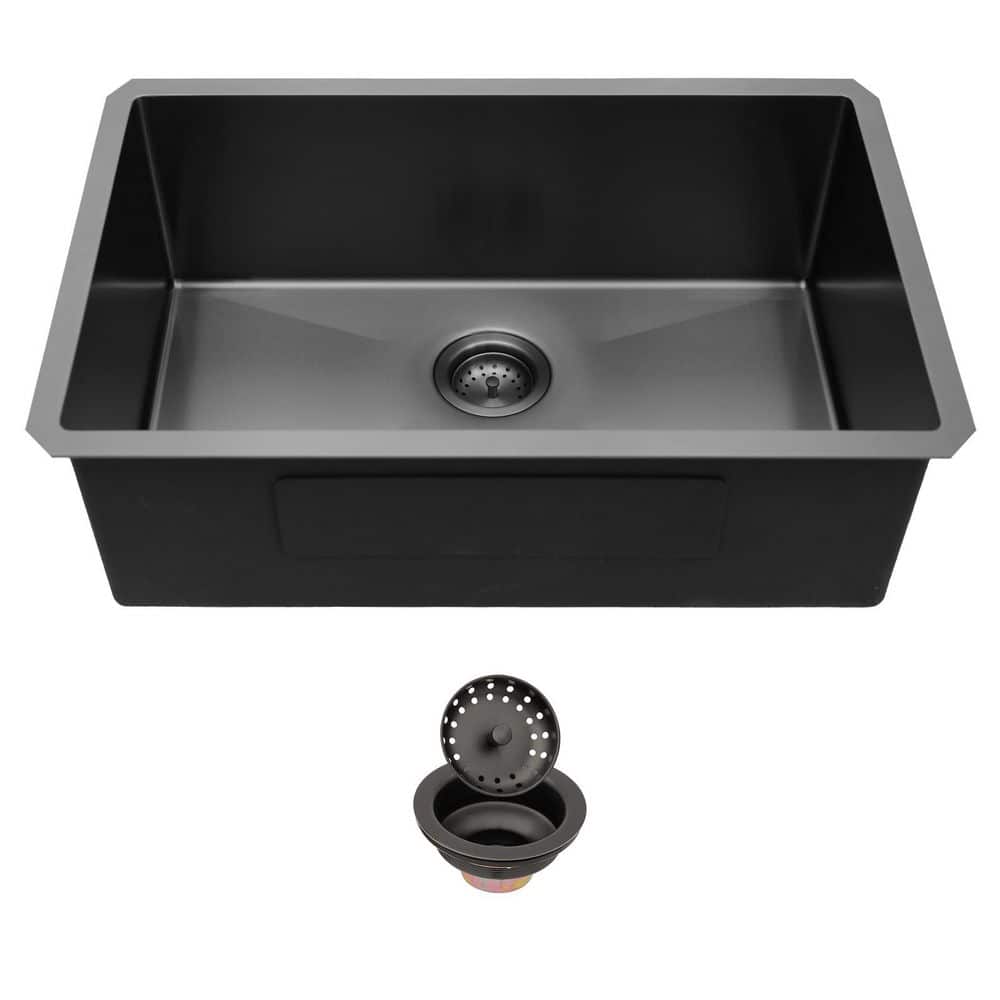Sarlai 30 in. Undermount Single Bowl Gunmetal Black Stainless Steel R10 ...