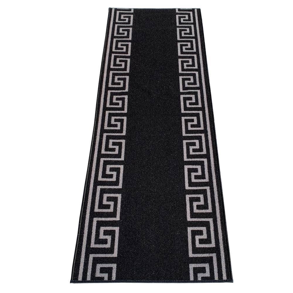PLAYA RUG Greek Key Black and Silver 26 in. W x 37 ft. L Runner Rug ...