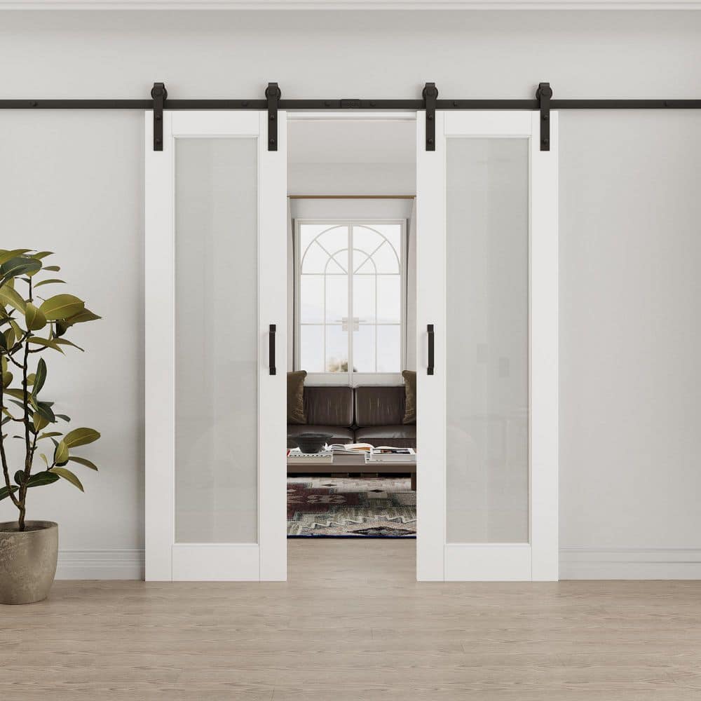 ARK DESIGN 52 in. x 80 in. 1-Lite Tempered Frosted Glass White Primed ...