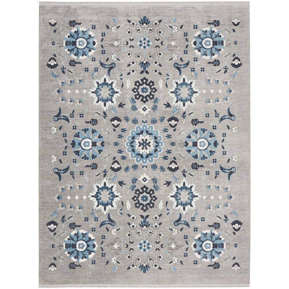 Nourison Lennox Grey/Blue 8 ft. x 10 ft. Botanical Transitional Area ...