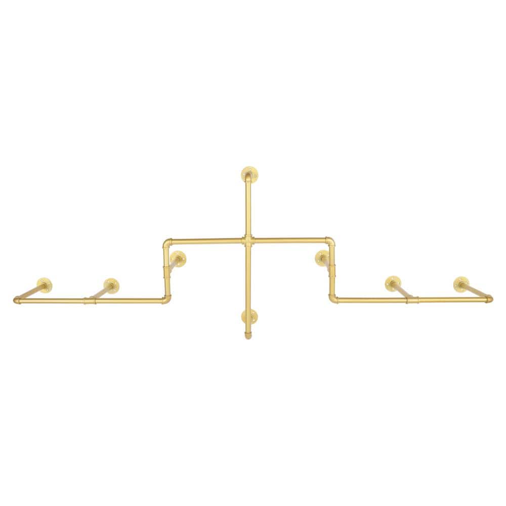 YIYIBYUS Gold Industrial Pipe Wall Mounted Iron Clothes Rack 10.63 in ...