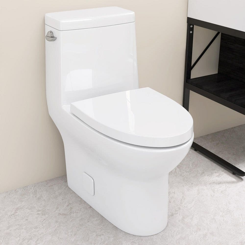 NTQ 1-Piece Toilet 1.28 GPF Water-Efficient Single Flush Round 16.5 in ...
