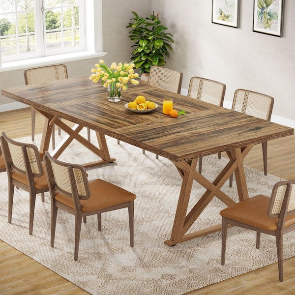 BYBLIGHT Moronia Brown Wood 70.9 in. Sled Dining Table Seats 8 ...