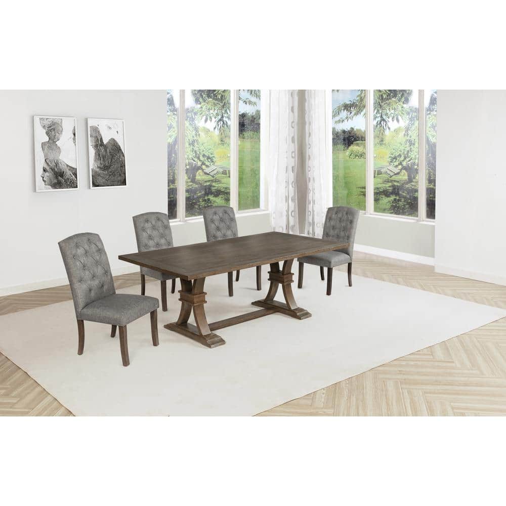Best Quality Furniture Rustic Brown Gray Wood Dining Set with Gray Linen Chairs D704 4SC
