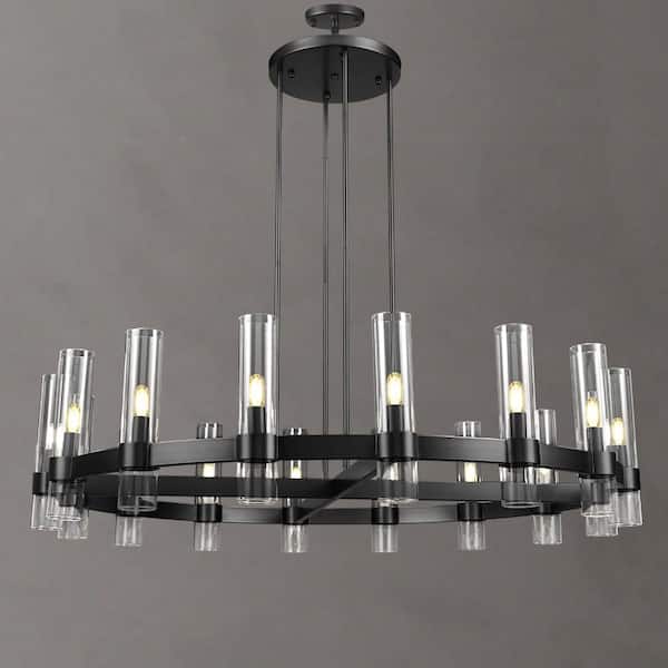 PUYRNF 48 in. 16-Light Dimmable Black Wagon Wheel Kitchen Island ...