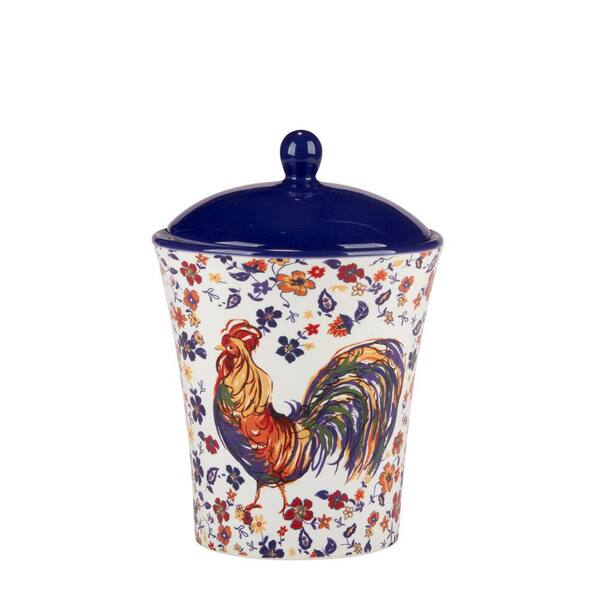Rooster Canister Sets For Kitchen With Blue Blown Glass Canisters
