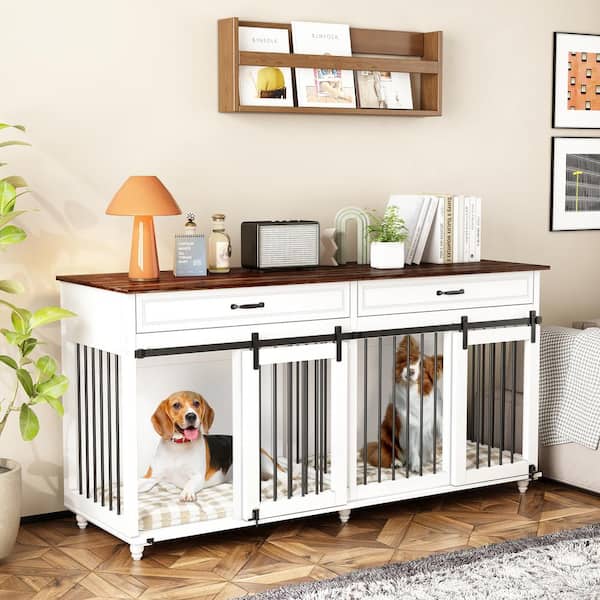 FUFU&GAGA Large Furniture Style Dog Crate with Removable Irons, Dog Crate Furniture for Extra ...