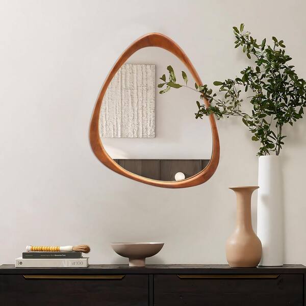 LuxHomez 19 in. W x 24 in. H Irregular Natural Wood-Frame Wall Mirror ...