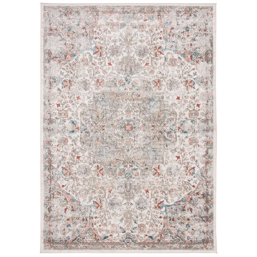 SAFAVIEH Oregon Gray/Ivory 9 ft. x 12 ft. Floral Border Area Rug ...