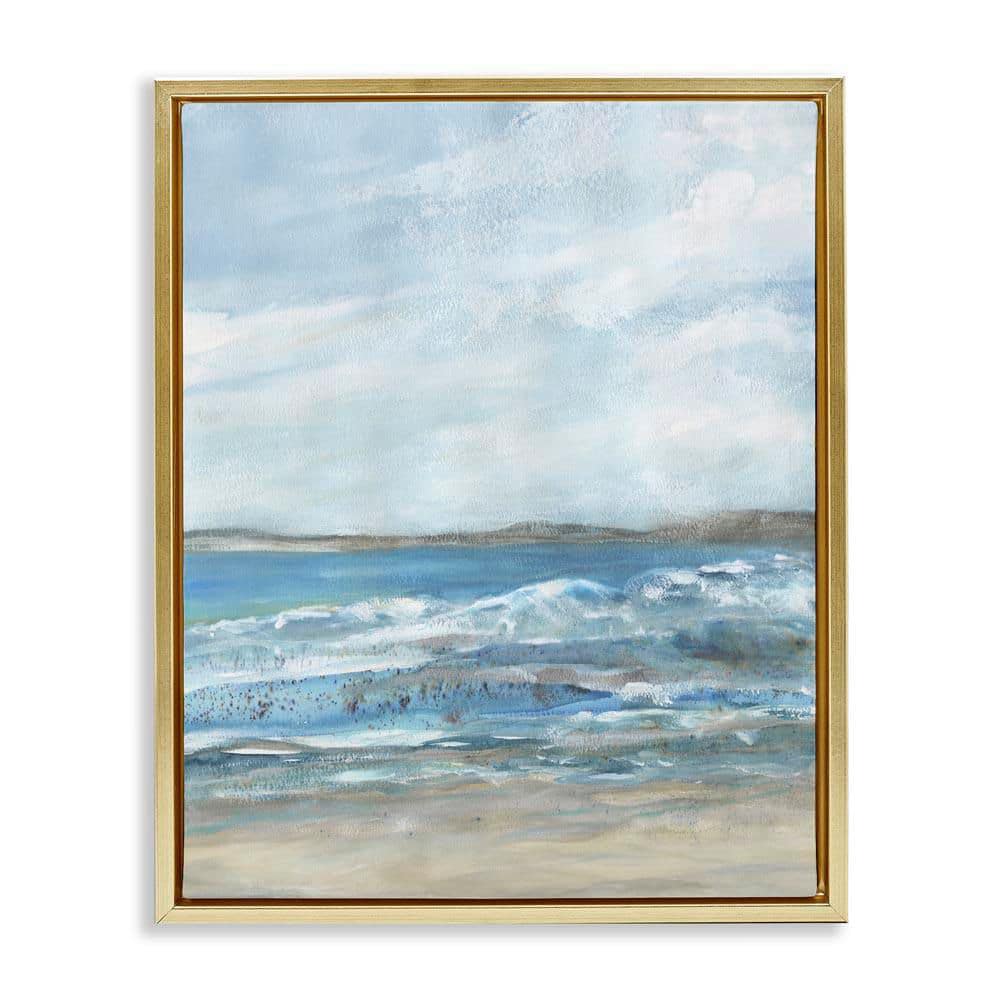 Stupell Industries Sandy Surf Beach by Jessie Perry Gold Floater Frame ...