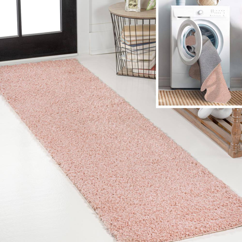 JONATHAN Y Pink 2 ft. x 8 ft. Clayton Coastal Solid Glam Shag Machine ...