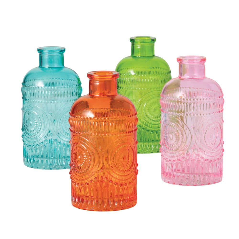 SULLIVANS 5" Vintage Colorful Glass Bottles Set of 4 G8283KIT - The ...