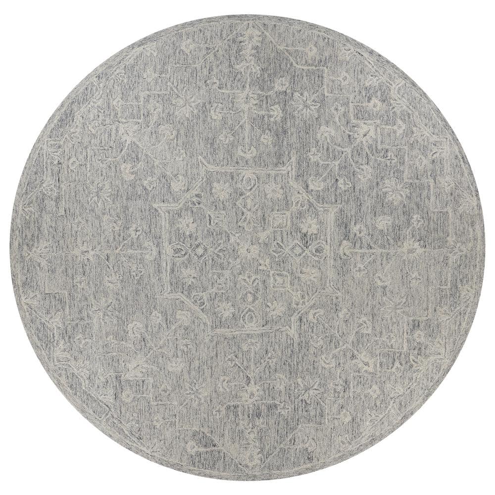 Jade Silver/Gray 7 ft. 9 in. Round Floral Escape Handwoven Indoor Area ...