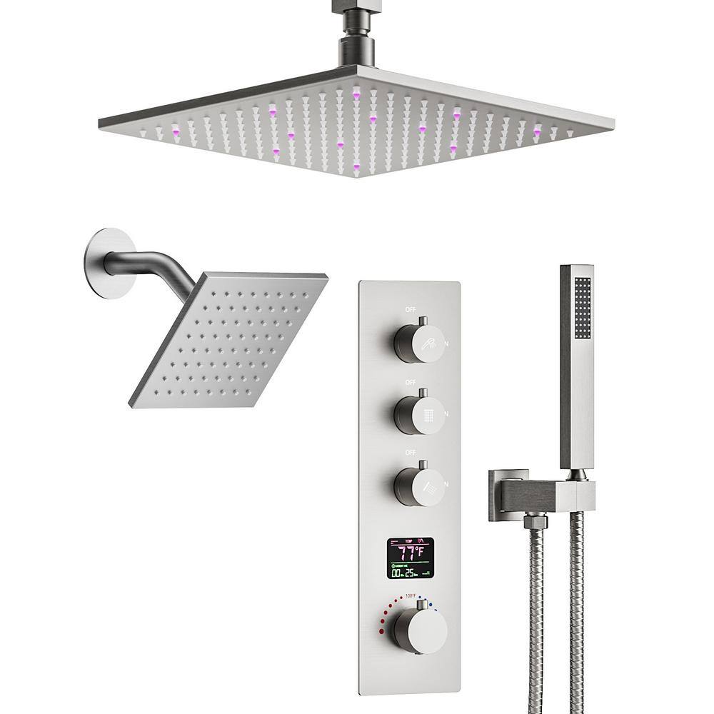 7-Spray Patterns 12 in. Dual Shower Head Ceiling Mount and Handheld ...