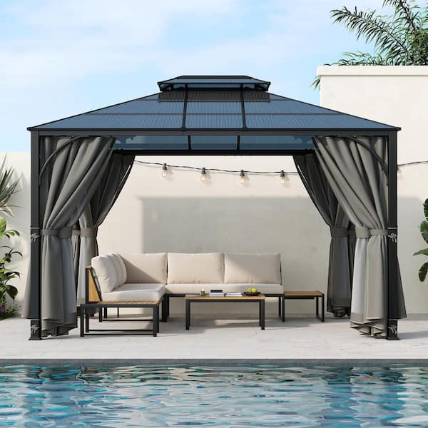 10 ft. x 12 ft. Outdoor Hard Top Gazebo with Galvanized Steel Double ...