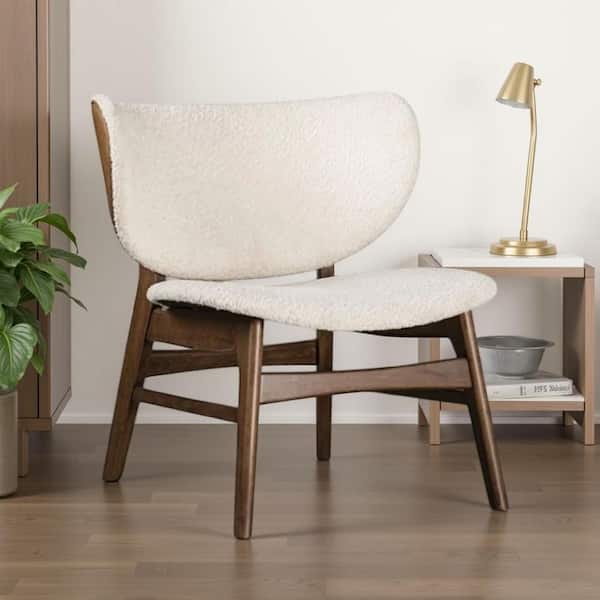 Benjara Sepy Walnut Brown and Beige Accent Chair with Winged Back ...