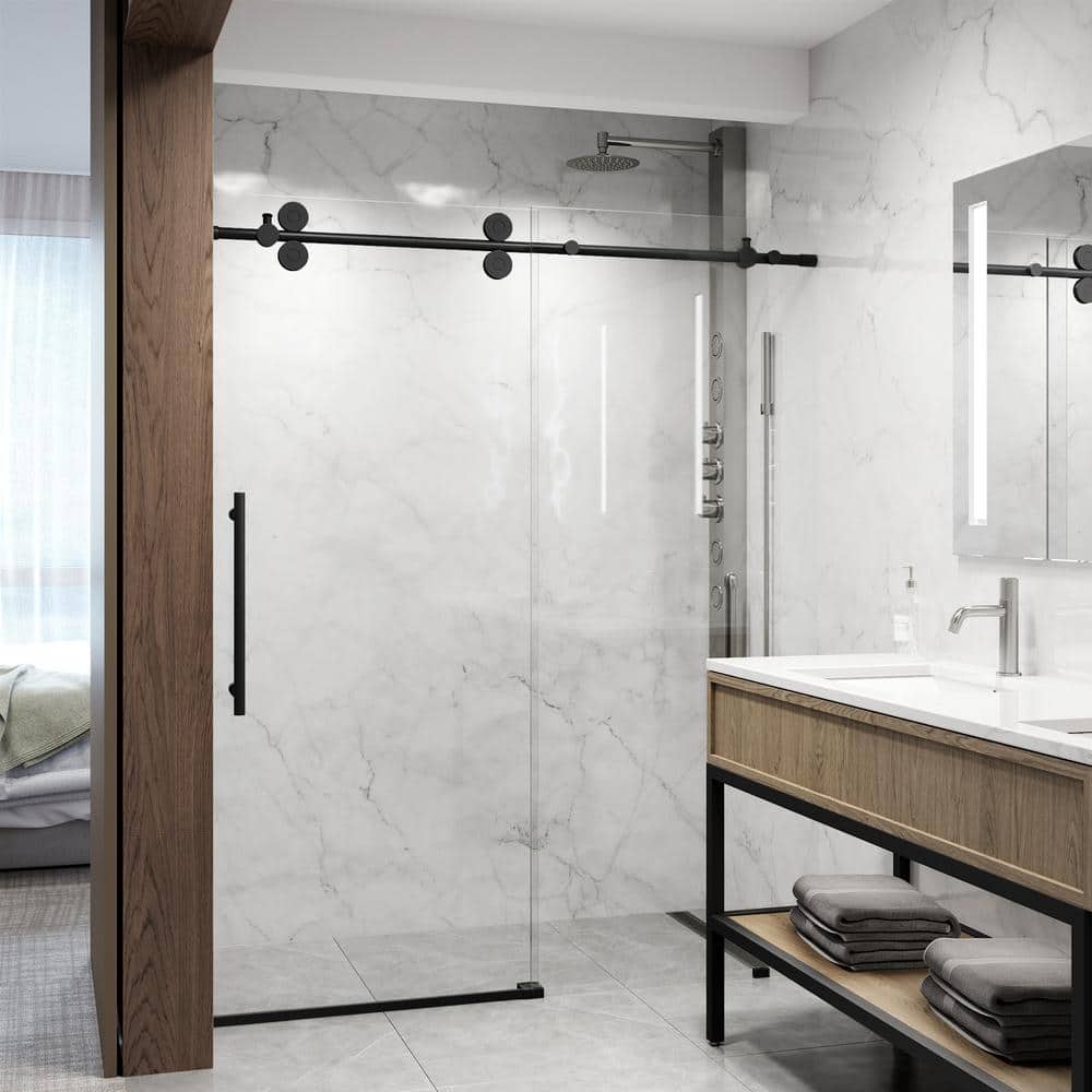 VIGO Elan 56 to 60 in. W x 74 in. H Frameless Sliding Shower Door with ...