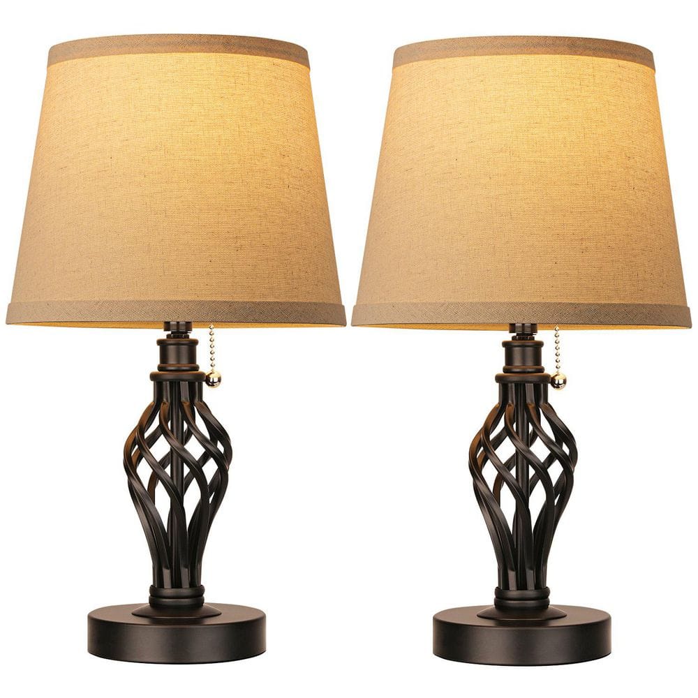 ROTTOGOON 16 in. Farmhouse Bedside Lamps (Set of 2) w/ USB Ports, Black ...