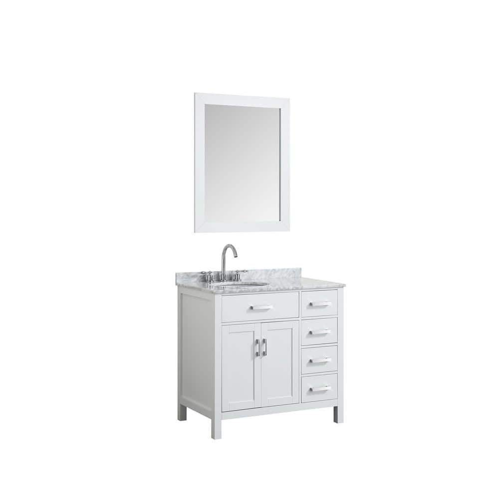 BEAUMONT DECOR Hampton 37 in. Bath Vanity in White with Marble Vanity ...