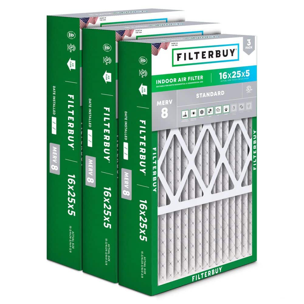 Filterbuy 16 in. x 25 in. x 5 in. MERV 8 (FPR 5) Dust Defense Pleated ...