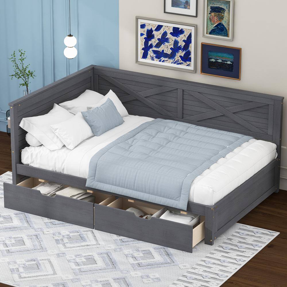 Nestfair Gray Twin Size Wood Daybed with Drawers and Rustic Guardrail ...