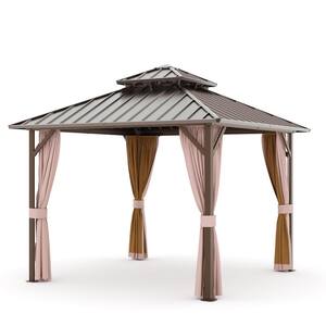 12 ft. x 12 ft. Outdoor Gazebo 2-Tier Hardtop, Patio Gazebo Double Roof ...