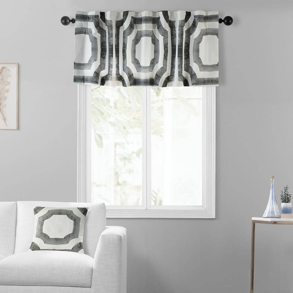 Exclusive Fabrics & Furnishings Mecca Steel Gray Printed Cotton Rod Pocket Window Valance - 50 ...