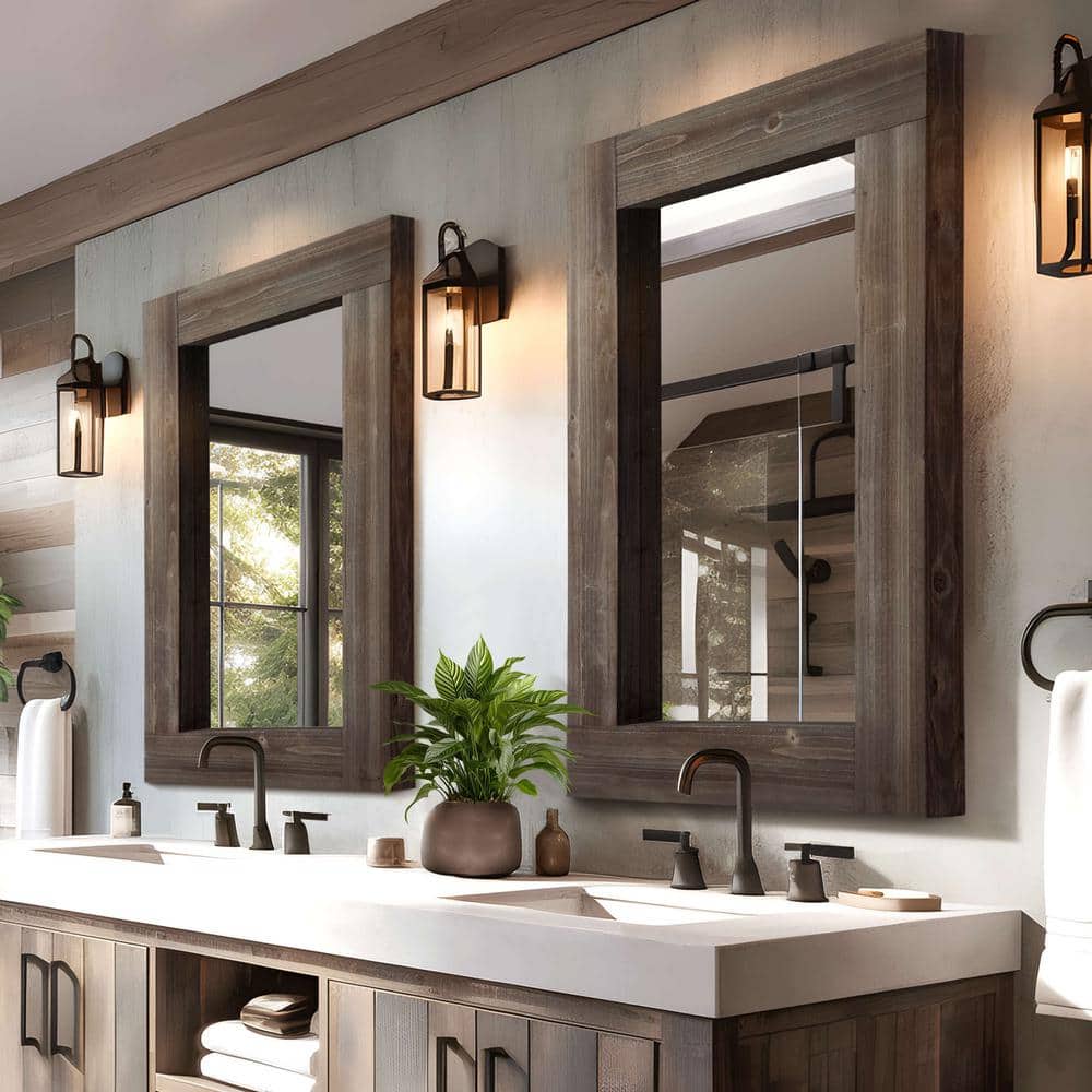 Dovelina 24 in. W x 36 in. H Rectangle Wall Mirror Brown Wooden Framed ...