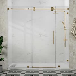 AZUPIN VestaX 87 to 90 in. W x 76 in. H Single Sliding Frameless Shower ...