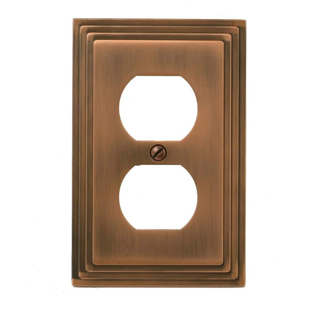 AMERELLE Tiered 1-Gang Duplex Outlet Metal Wall Plate - Antique Copper ...