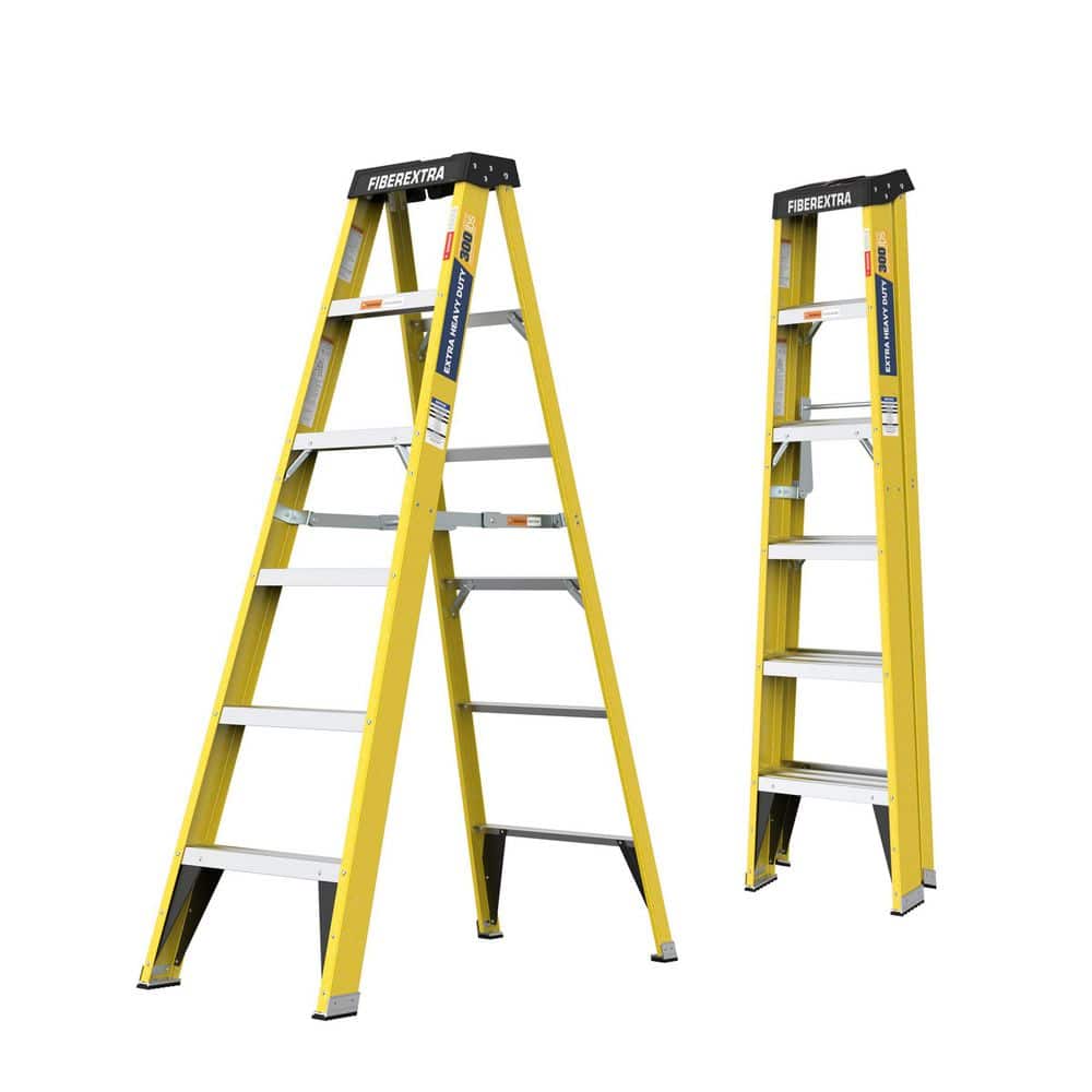 KIWDZFU 6-Step Fiberglass Ladder with 300 lbs. Capacity, Yellow ...