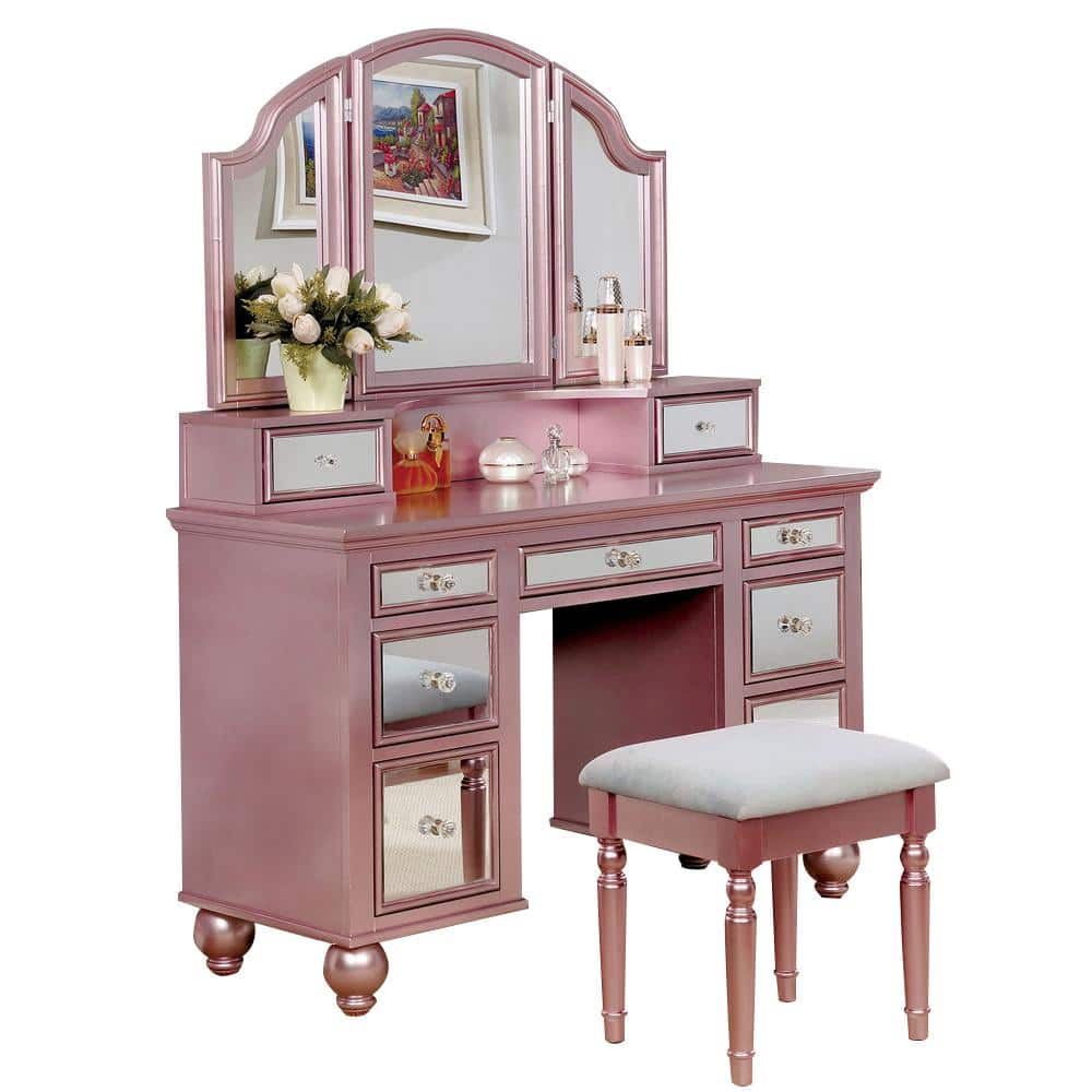 William's Home Furnishing Tracy Rose Gold Vanity Table with Drawers 17 ...