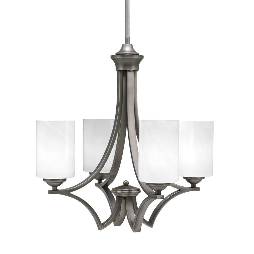 Clevelend 4-Light Graphite Round Chandelier with 4 in. White Marble ...